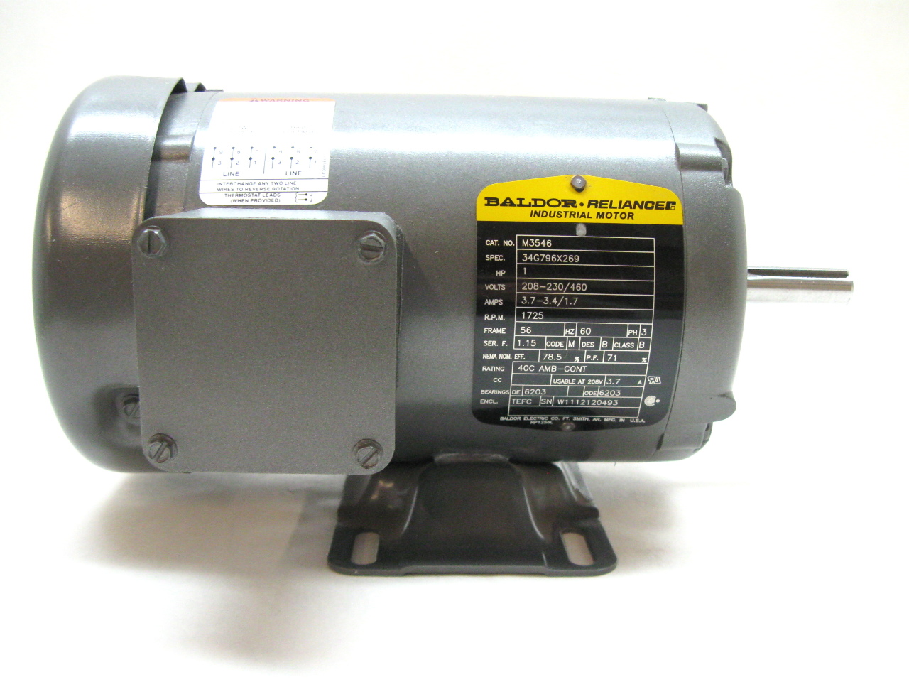 Baldor M3546 Motor Eléctrico 1 HP 208-230/460V 1725 Rpm 56 Marco Nuevo | eBay