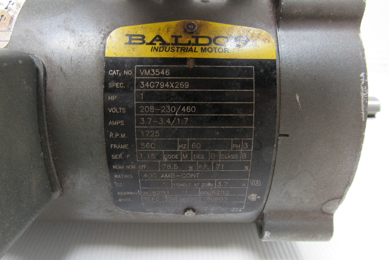 Baldor VM3546 1 HP Electric Motor 230/460V 1725 RPM 56c Frame