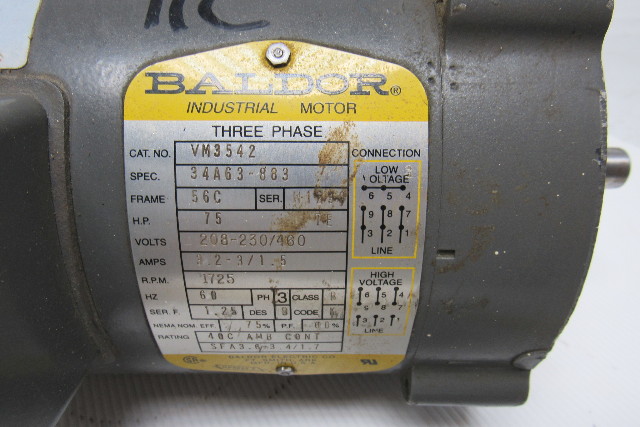 Baldor VM3542 3/4 HP Electric Motor 230/460V 1725 RPM 56C Frame | Bullseye Industrial Sales