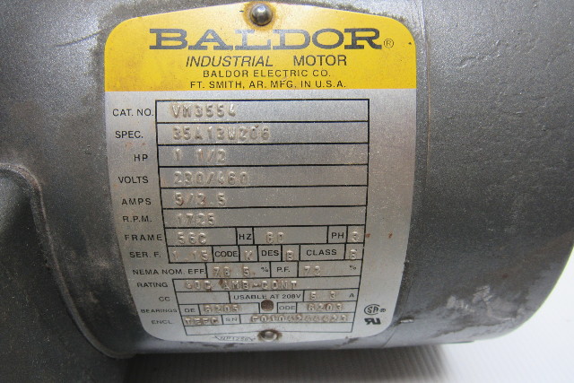 Baldor VM3554 1-1/2 HP Electric Motor 230/460V 1725 RPM 56C Frame | Bullseye Industrial Sales