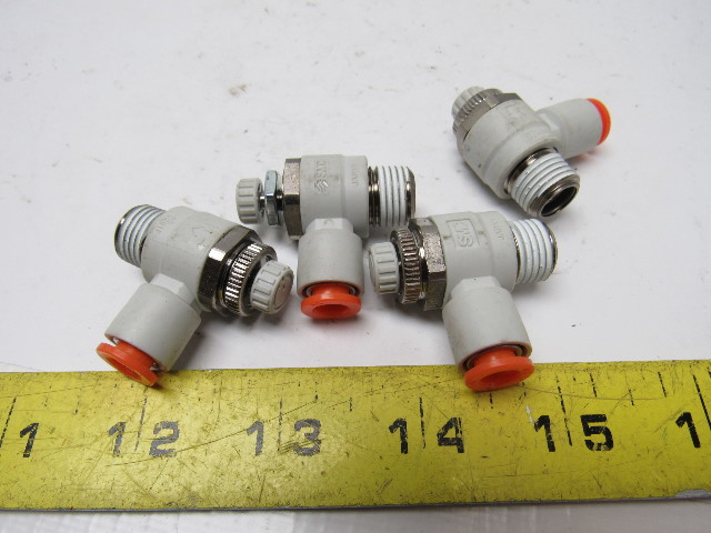 SMC AS2201F 1/4" OD Tube x 1/4" NPT Flow Control Valve Lot of 4 | Bullseye Industrial Sales