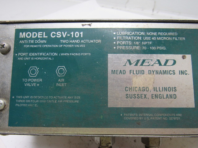 Mead CSV-101 Pneumatic 2 Hand Actuator Anti-Repeat 1/8" Ports | Bullseye Industrial Sales