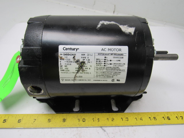 Century S48E42A01 1/2 HP 1PH 115/208-230V 1725 RPM Electric Motor | Bullseye Industrial Sales