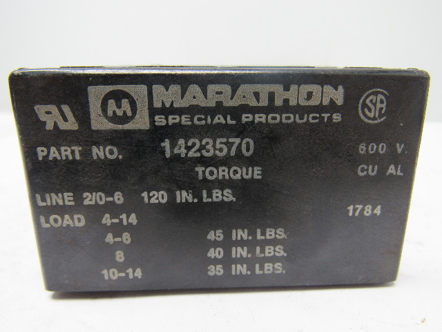 Marathon Electric 1423570 Power Terminal Block 3 Pole 175 A 600 V Lot of 2 | Bullseye Industrial ...