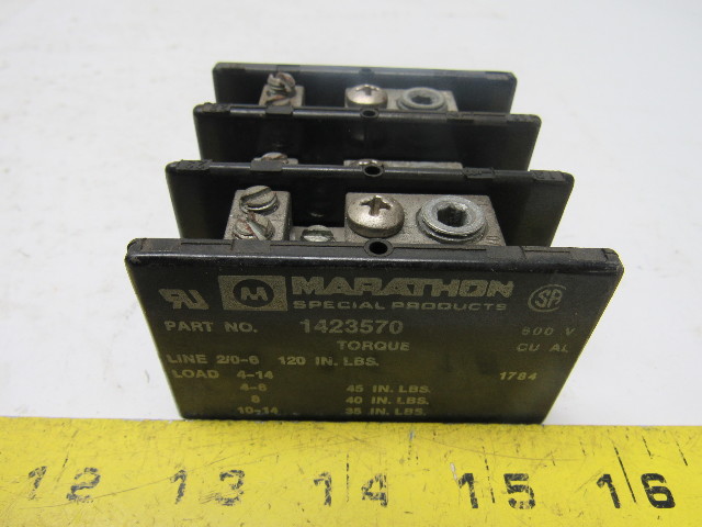 Marathon Electric 1423570 Power Terminal Block 3 Pole 175 A 600 V Lot of 2 | Bullseye Industrial ...