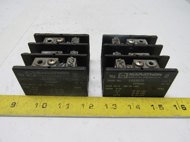 Marathon Electric 1423570 Power Terminal Block 3 Pole 175 A 600 V Lot of 2 | Bullseye Industrial ...