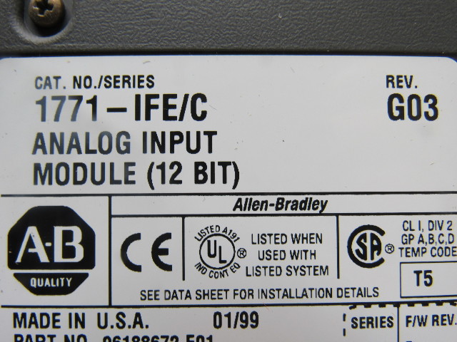 A-B Allen Bradley 1771-IFE/C Rev. G03 Analog Input Module | Bullseye Industrial Sales