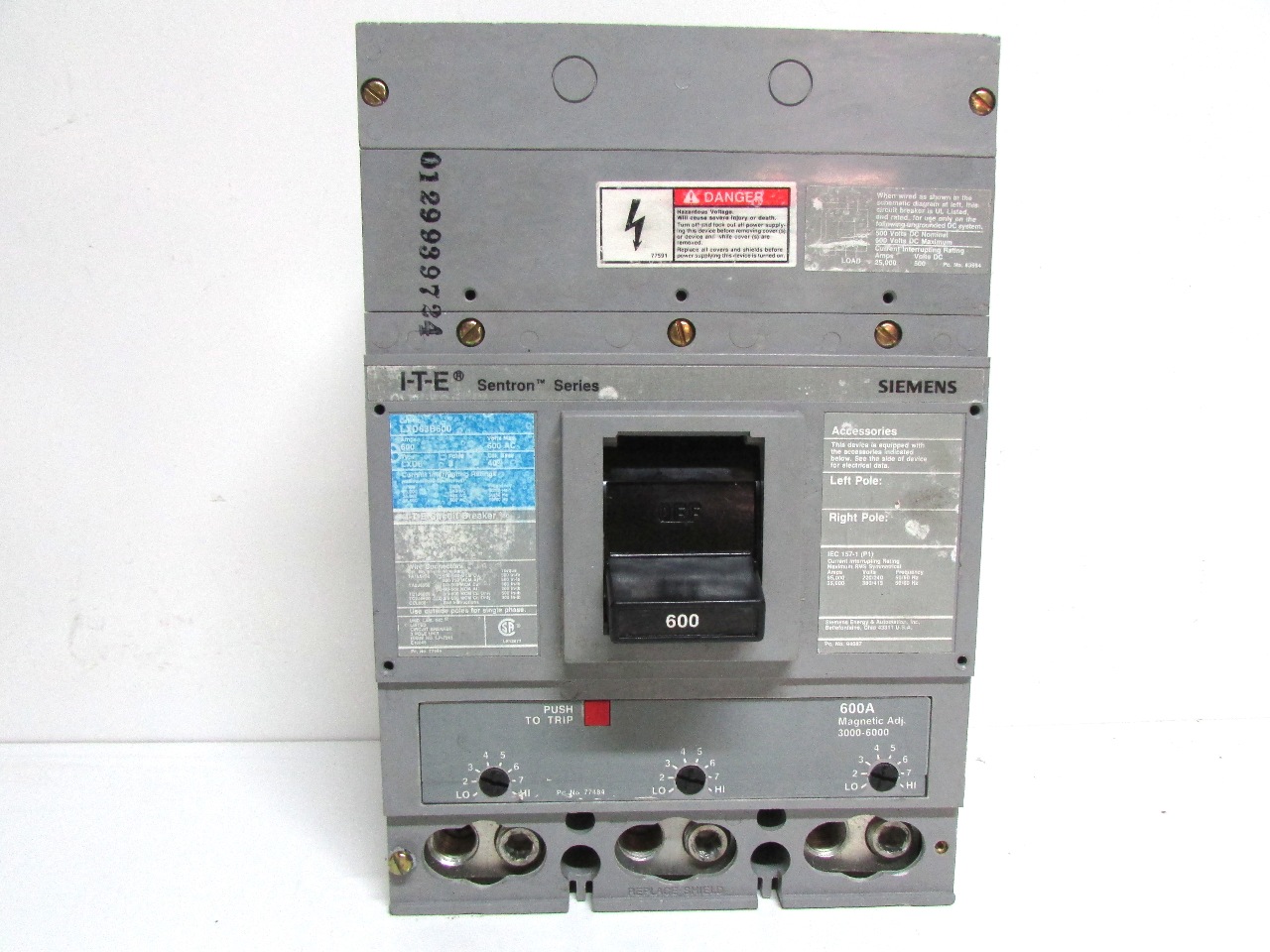 ` SIEMENS ITE LXD63B600 BREAKER LD 3P 600A 600V 25KA FX NL | Premier Equipment Solutions