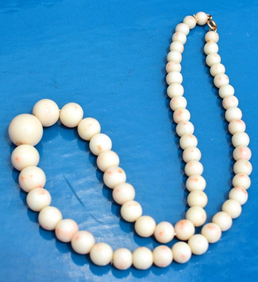 Antique Victorian 14k Gold Angel Skin Coral Bead Necklace 15mm 6 5mm 18