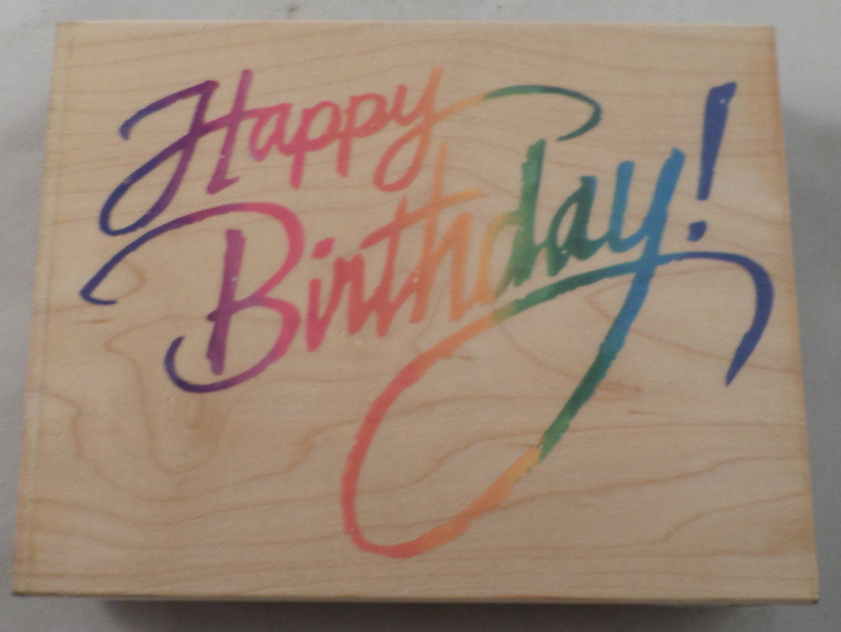 Stampendous Xl Happy Birthday Cursive Writing Quote Wood Mount Rubber 