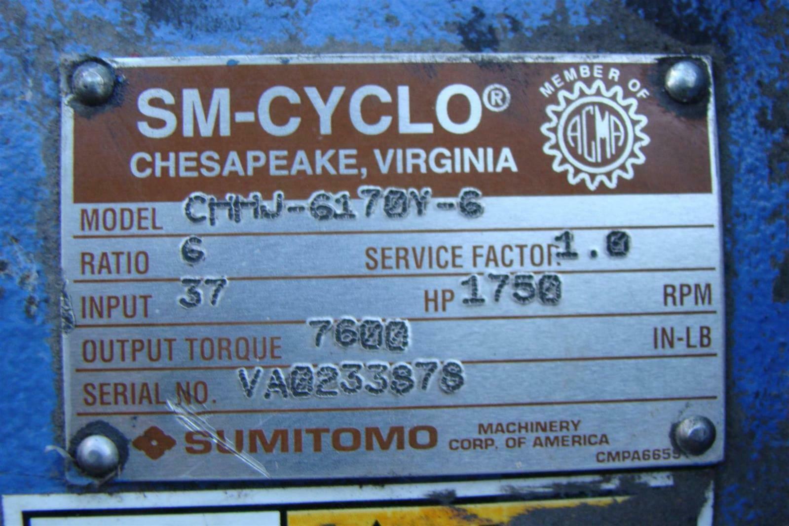 Sumitomo SM-Cyclo Gear Reducer Ratio 6 Model CHHJ-6170Y-6 | Joseph ...