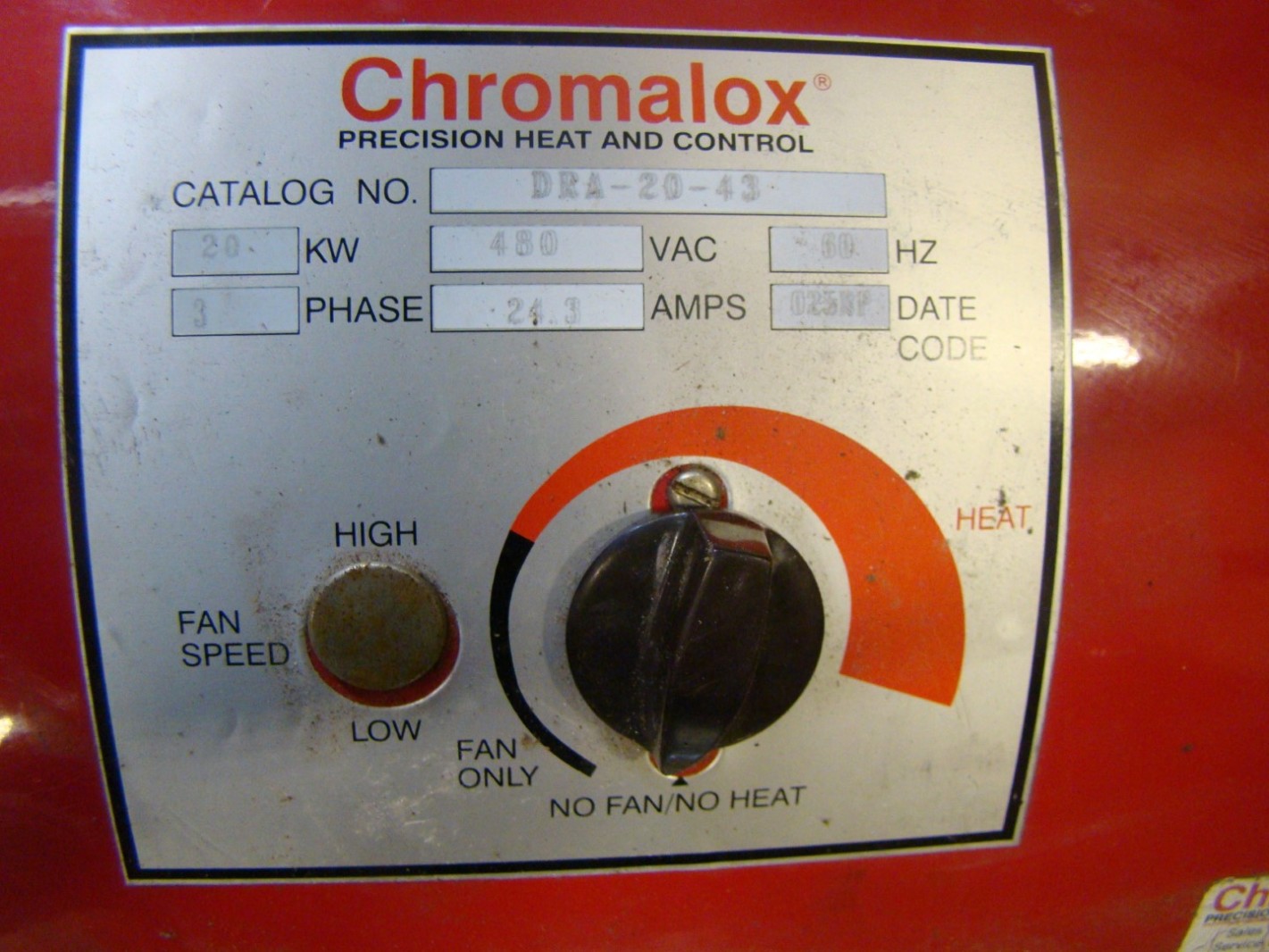 Chromalox Electric Fan Heater Blower 20KW, 480VAC, 60Hz, 3Ph, DRA-20-43 ...