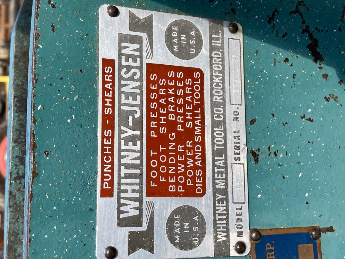 Whitney-Jensen Sheet Metal Punch , Model Number 32 | Joseph Fazzio ...