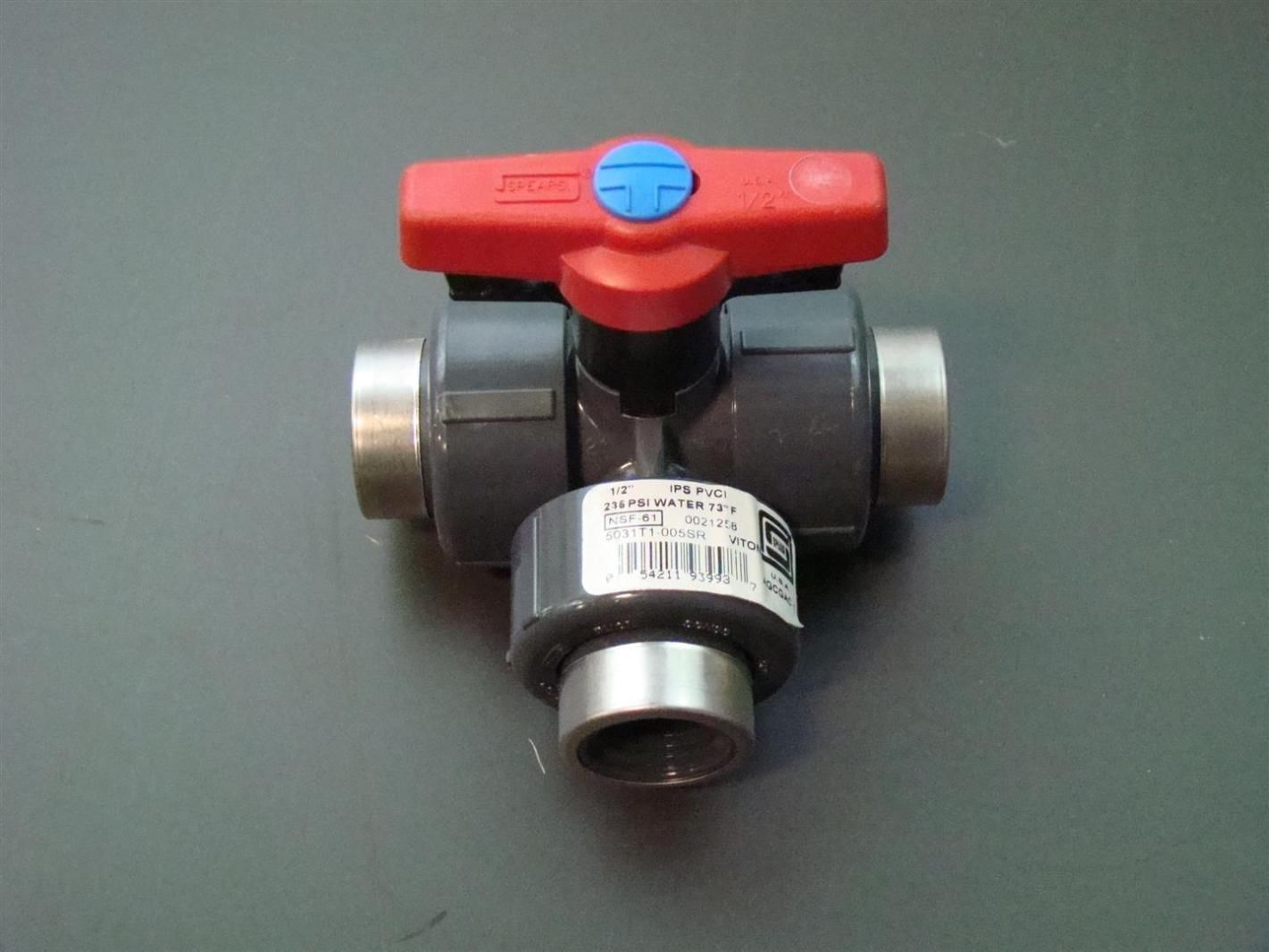Spears 3-Way PVC Ball Valve 1/2" 236PSI Water 73degF NSF-61 0021258 ...