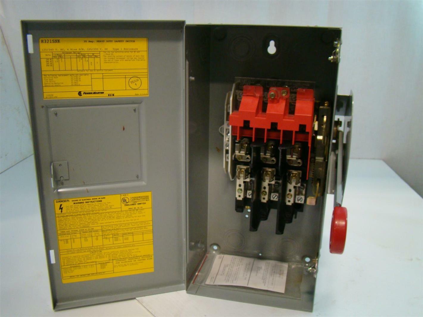 Eaton Power Master Heavy Duty Safety Switch 30 Amp 250V H321SNK ...