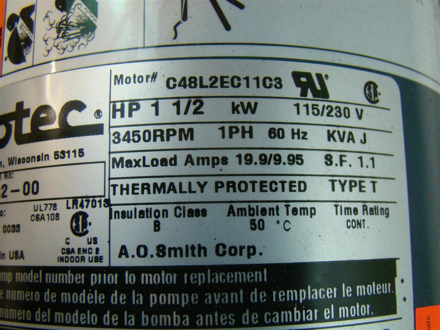 Flotec bomba 1-1/2HP 3450 Rpm C48L2EC11C3 115/230V 1PH FP5242-00 | eBay