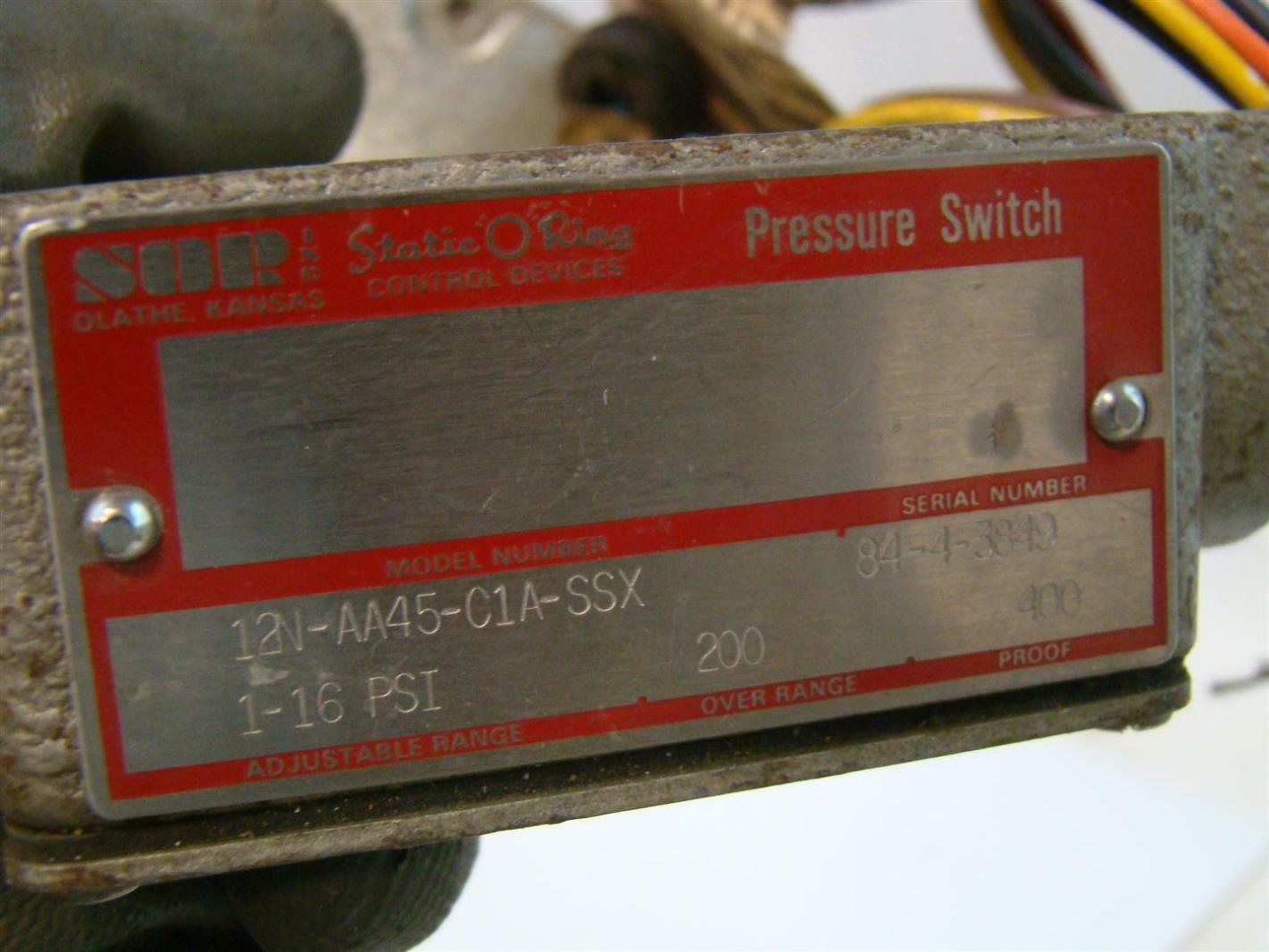 SOR Pressure Switch 1-16PSI 84-4-3849 12N-AA45-C1A-SSX | Joseph Fazzio ...
