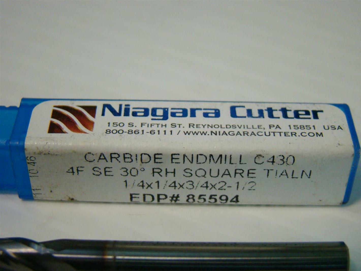 Niagara Cutter Carbide Endmill C430 4F SE 30 deg 1/4x1/4x3/4x2-1/2 ...