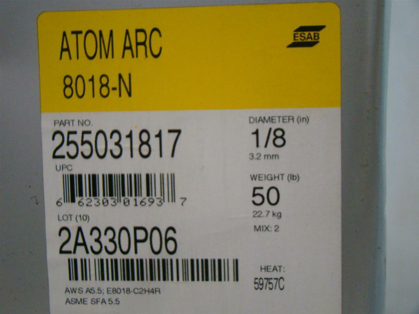 50# Can Esab Atom Arc 8018-N 1/8" Welding Rod Electrode 255031817
