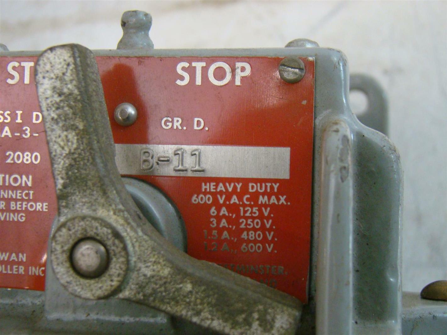 Gould Class I Div 2 HAZARDOUS LOCATION SWITCH HEAVY DUTY 600VAC B-11 ...