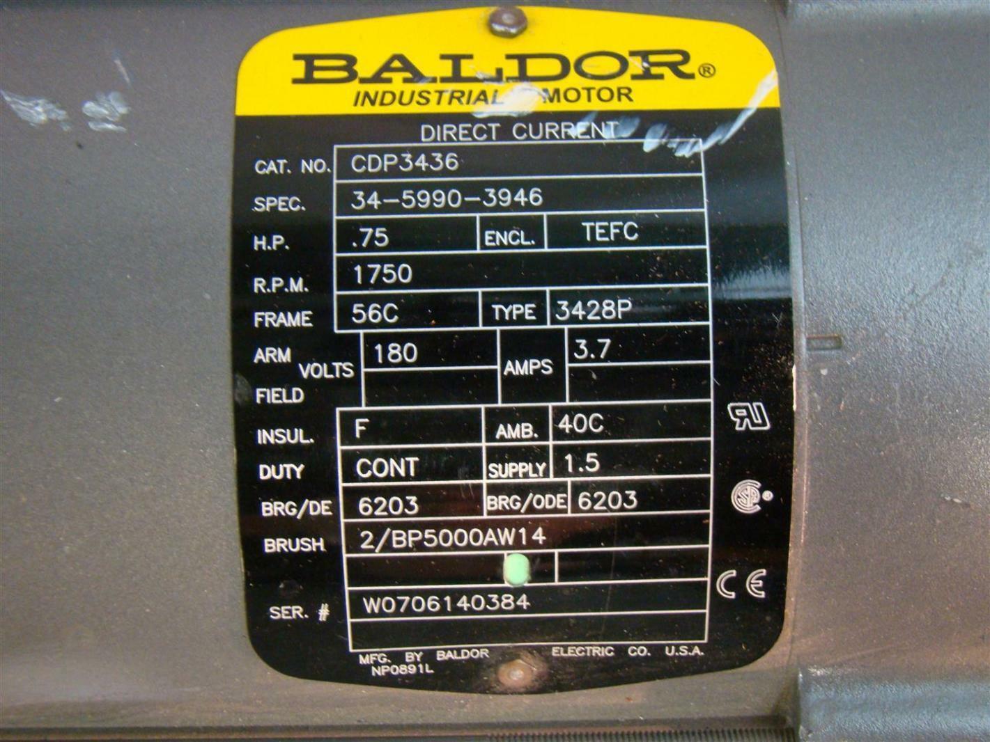 Baldor Electric DC Motor .75HP 1750Rpm 180v CDP436 | Joseph Fazzio ...