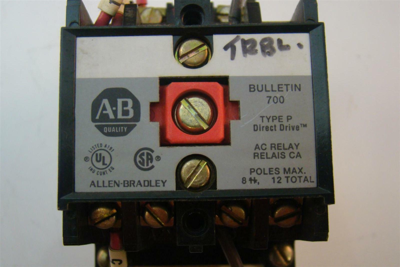 ALLEN BRADLEY DIRECT DRIVE AC RELAY, BULLETIN 700, TYPE P, CAT# 700 ...