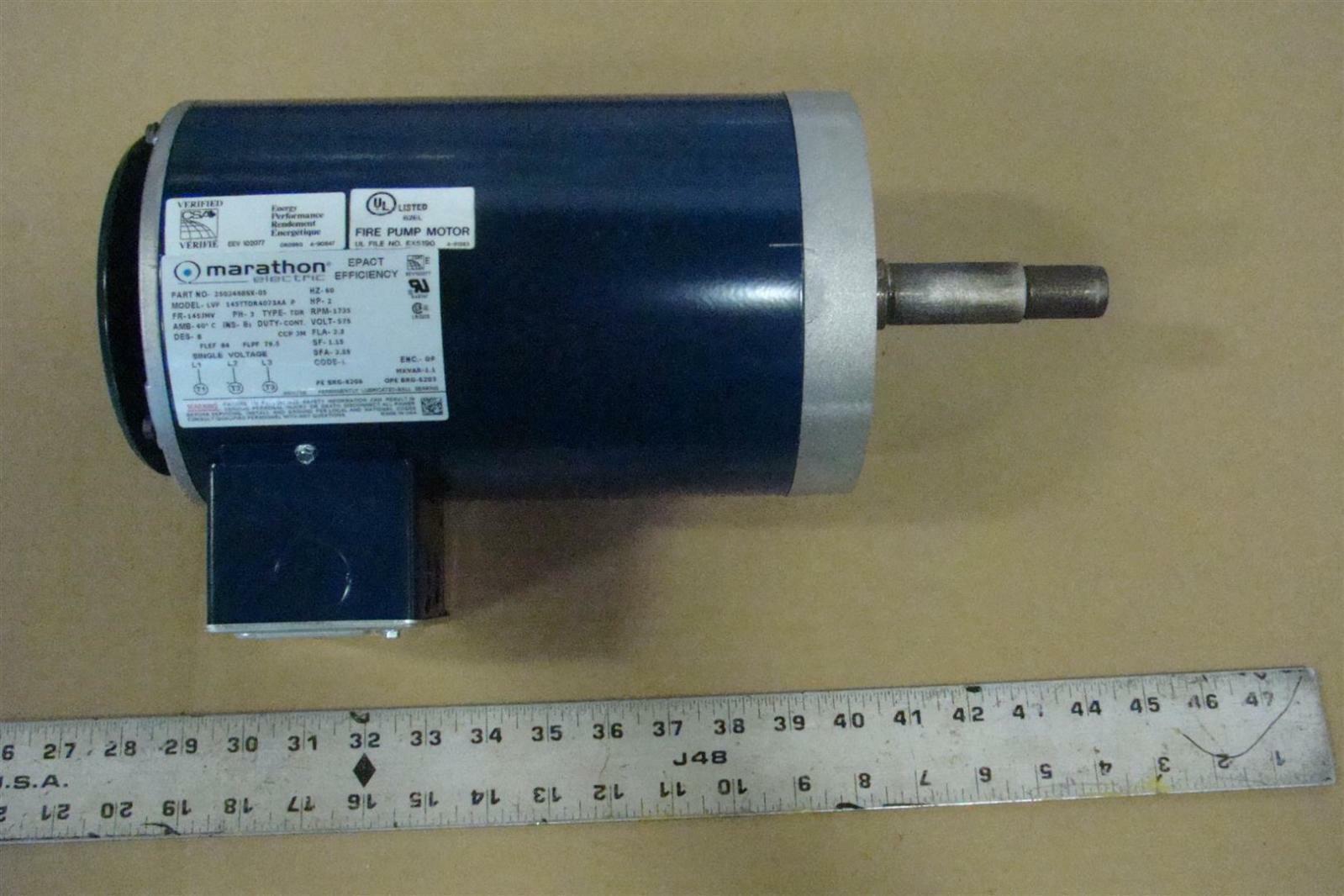 Marathon Electric Fire Pump Motor 2 Hp 575V 3 Phase LVF 145TTDR4073AA P ...