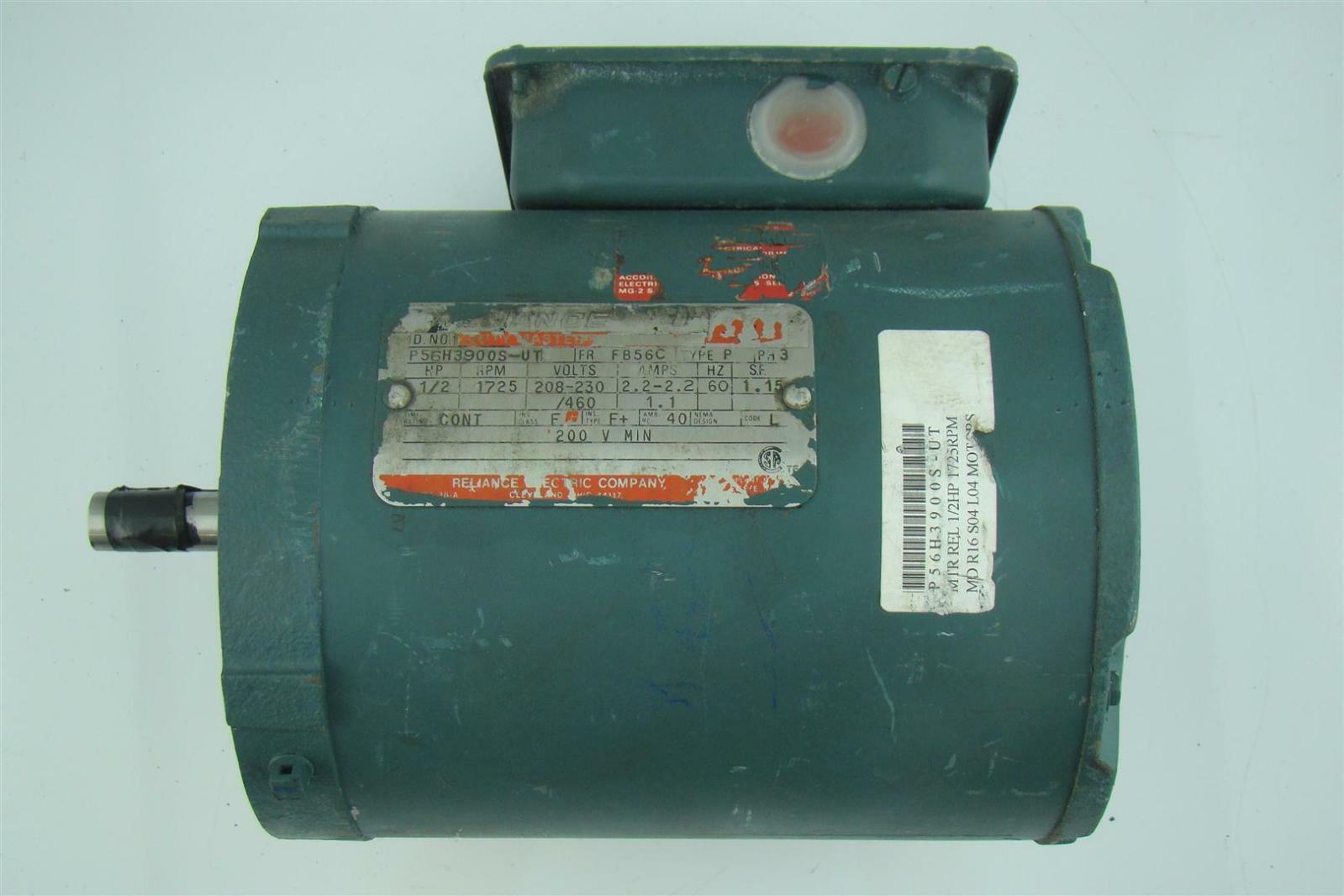 RELIANCE ELECTRIC COMPANY AC MOTOR 1/2HP 1725RPM 230/460V 3PH P56H3900S ...