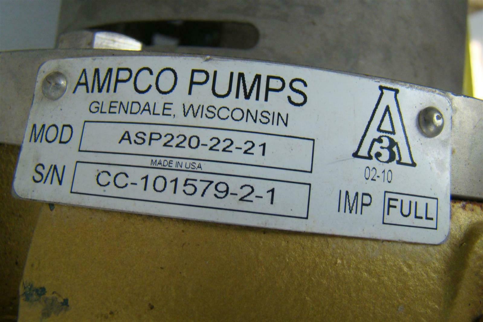 Ampco Pump Stainless Centrifugal ASP220-22-21 w/ Baldor Super E 10 HP ...