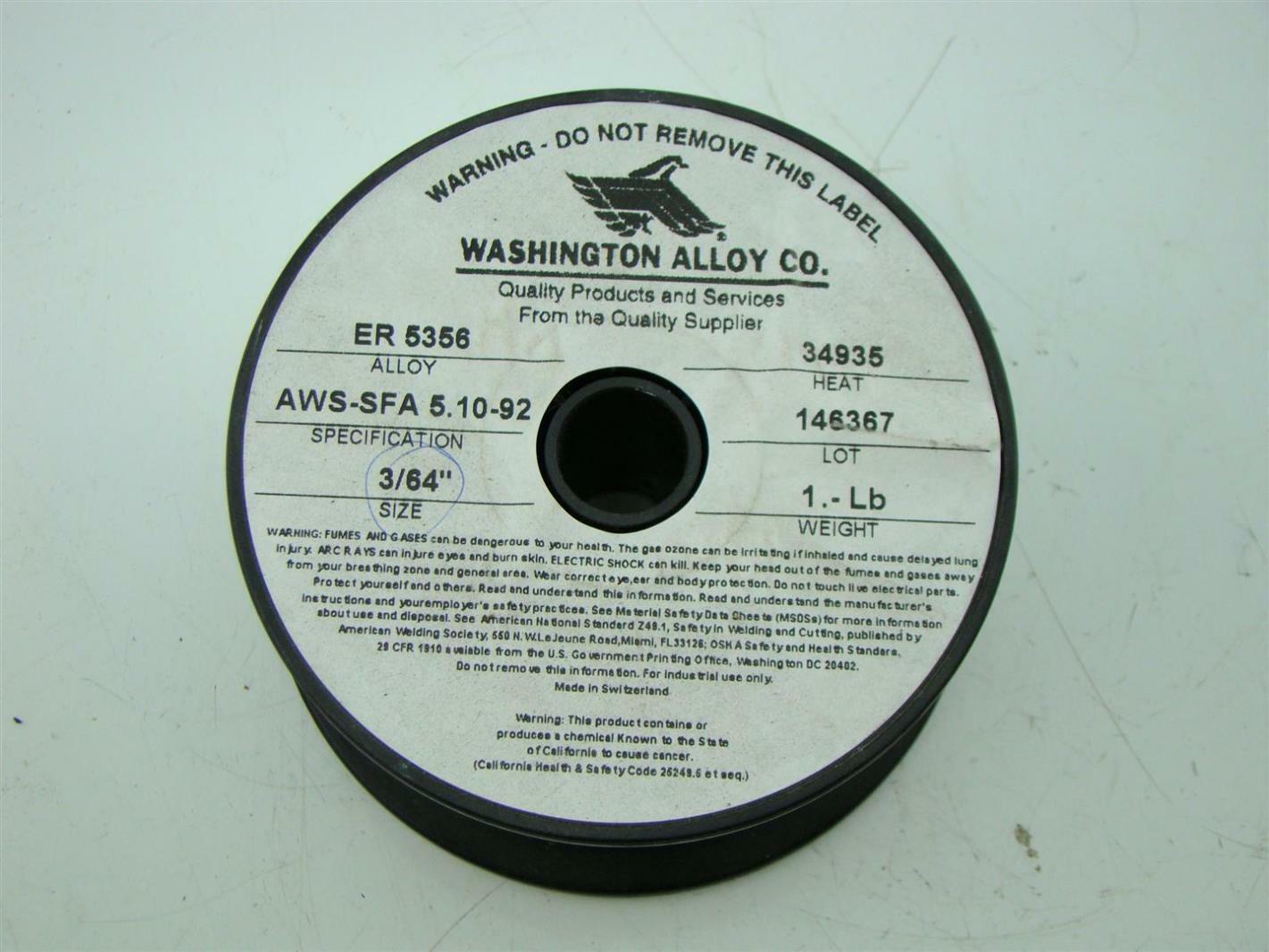 WASHINGTON ALLOY ER5356 ALUMINUM WELDING WIRE 3/64" 1 LB | Joseph ...