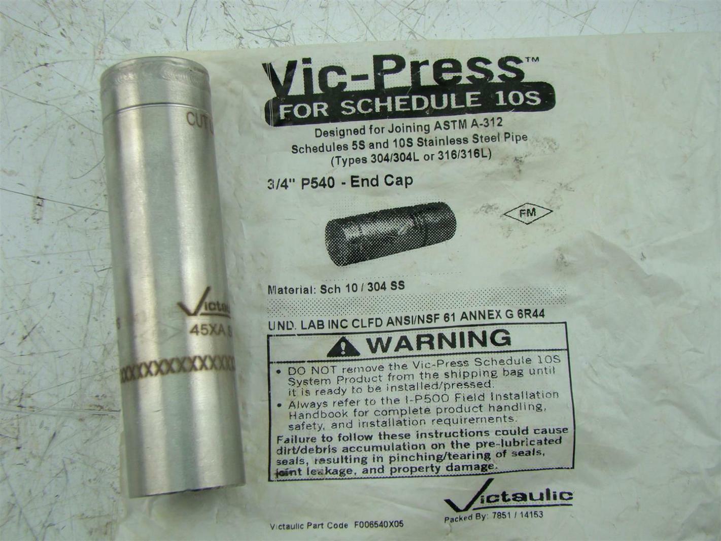 VICTAULIC - VIC-PRESS SS 3/4" P540 - END CAP | Joseph Fazzio, Incorporated
