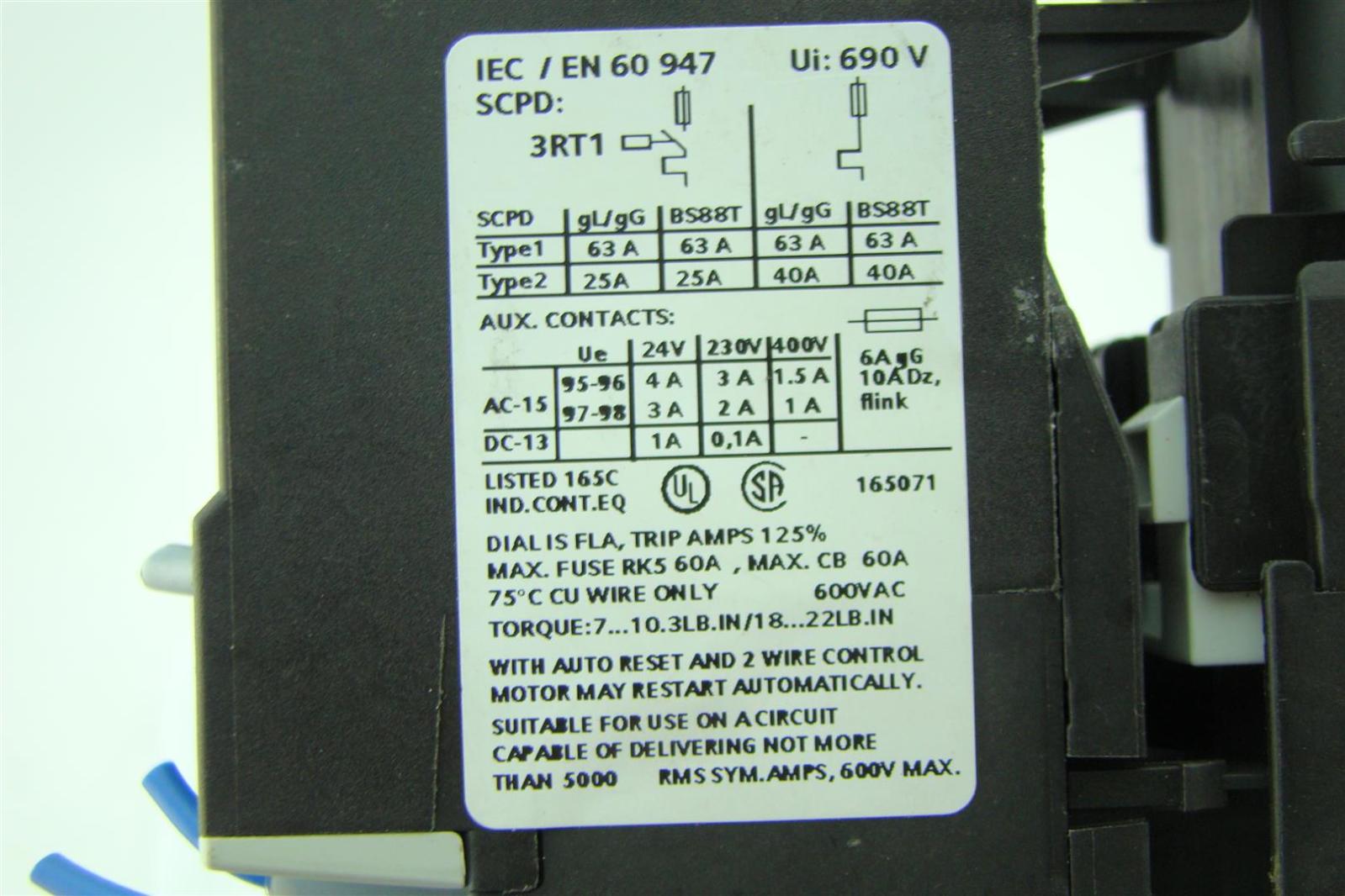 Siemens Sirius Breaker Iec/En 60 947-4-1/50/60Hz | eBay