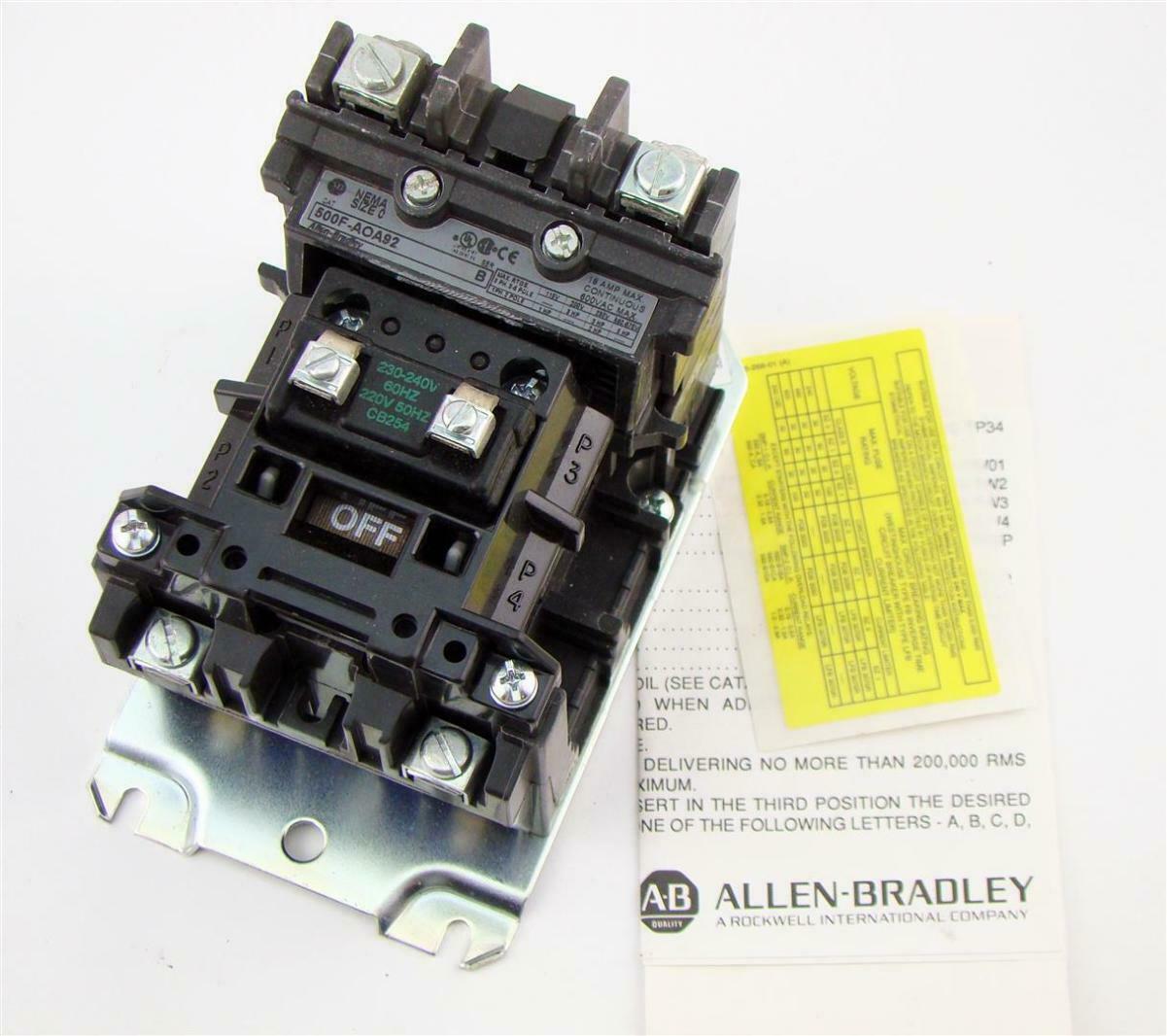 Allen-Bradley Ac Motor Starter Contractor 500F-Aoa92 - Ser B, 2P 240V ...