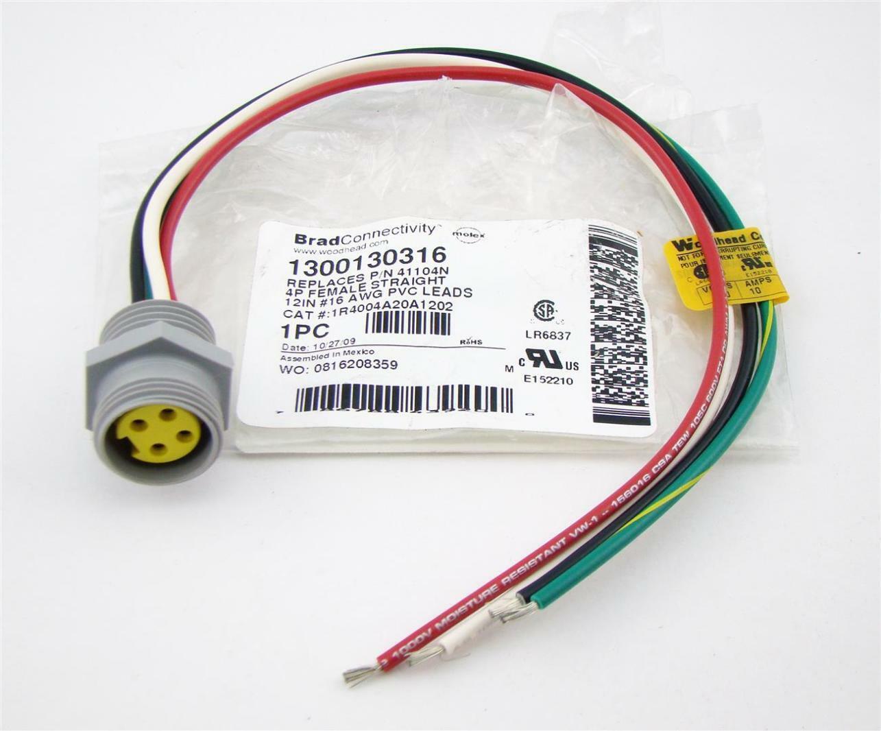 BradConnectivity 4P Female Straight 12" #16AWG PVC Leads 1R4004A20A1202 ...