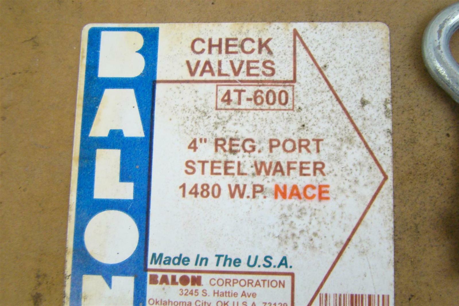 Balon Wafter Check Valve, 4T-500, 4" Reg. Port Steel Wafer 1480 W.P ...