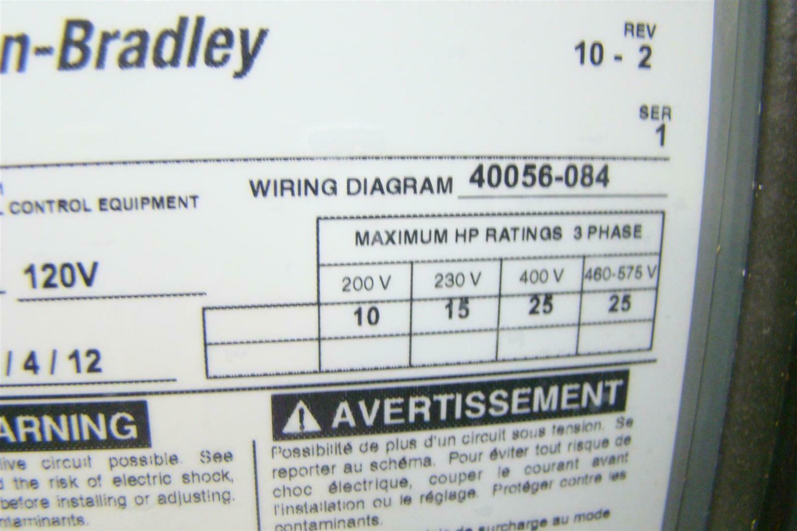 Allen-Bradley Multi-Speed Combination Starter 480/120V 3PH 522F-NX10 ...