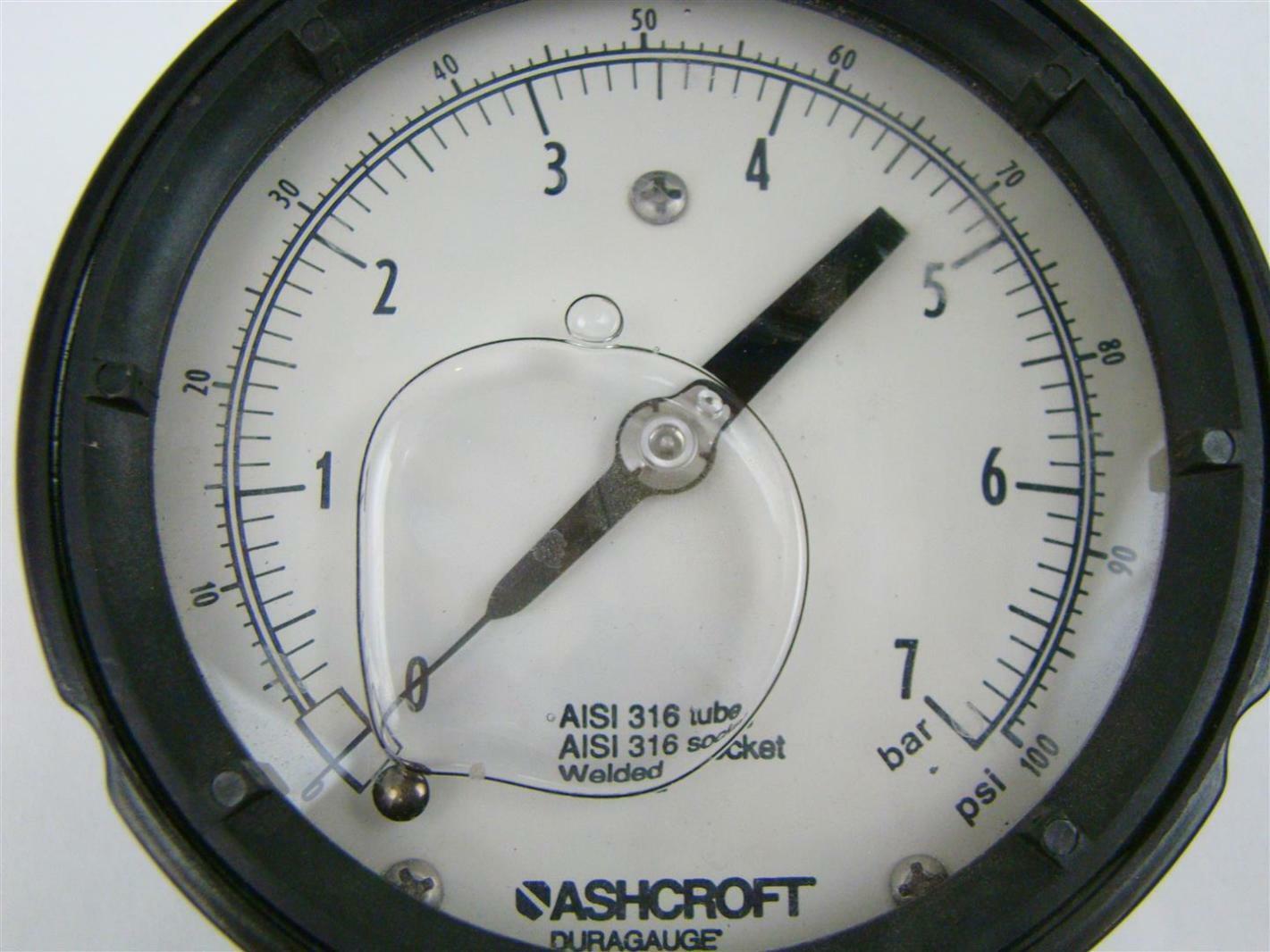 Ashcroft, 100 PSI (7 Bar) Pressure Gauge , Tube and Socket: AISI 316 ...