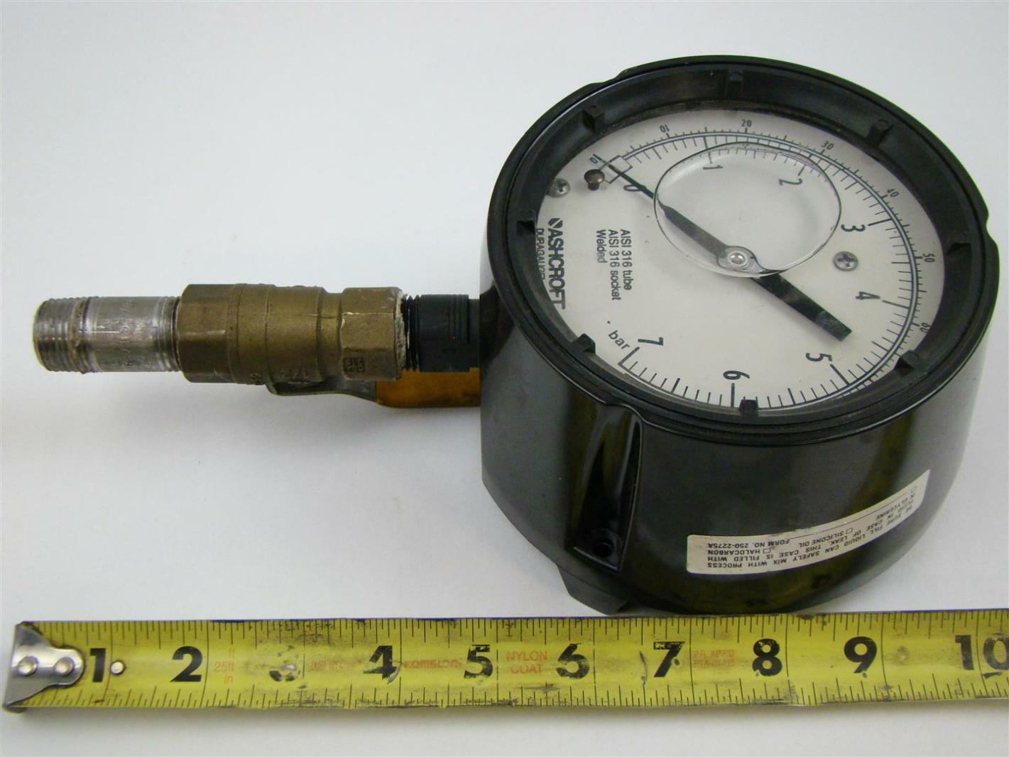 Ashcroft, 100 PSI (7 Bar) Pressure Gauge , Tube and Socket: AISI 316 ...