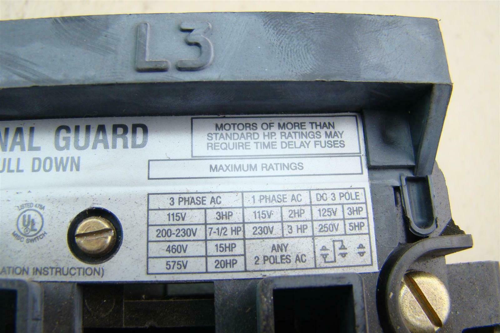 Allen Bradley Disconnect Switch Upper Portion Series A, 1494V-DS30 ...