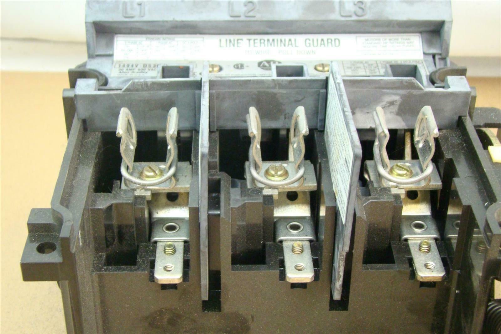 Allen-Bradley 30A, 600vAC Line Terminal Guard Disconnect Switch , 1494V ...