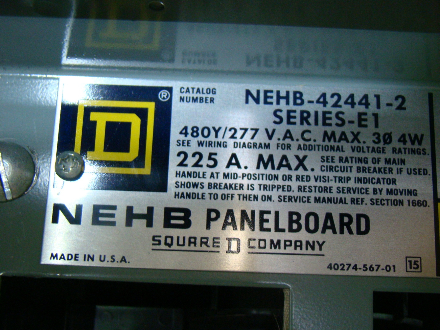 Square D 277/480V 225 Amp NEHB Panelboard NEHB-42441-2 | eBay
