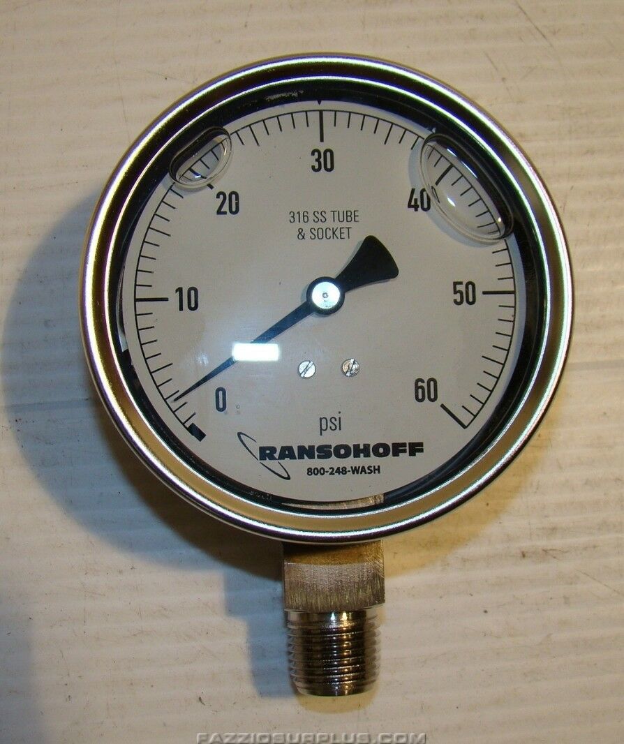 Noshok Ransohoff, 4" Stainless Gauge,1/2" NPT 60PSI 40-500-60 | Joseph ...
