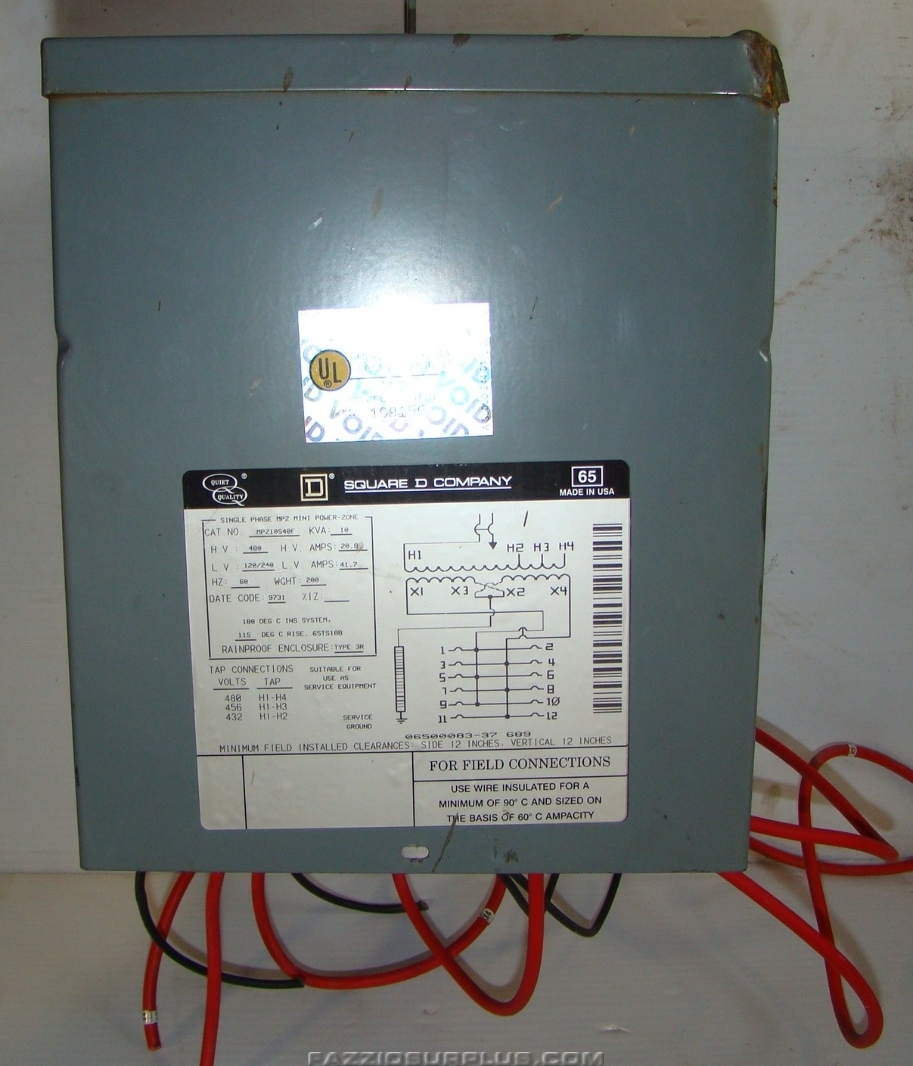 Square D, 10 KVA Transformer, HV:480 LV: 120/240 SINGLE PHASE ...