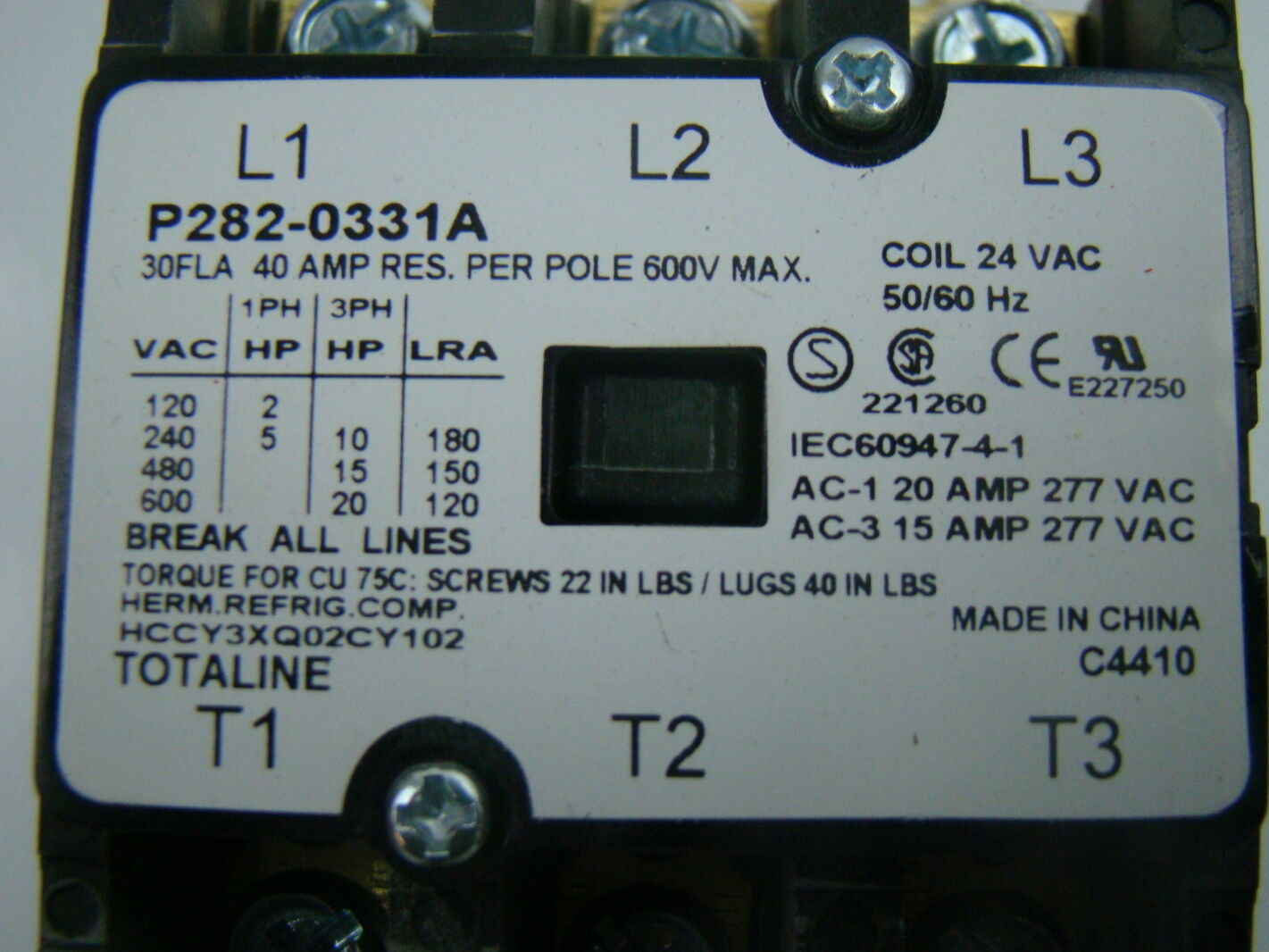 Totaline 3 Pole 40 Amp Contactor P282-0331A | Joseph Fazzio, Incorporated
