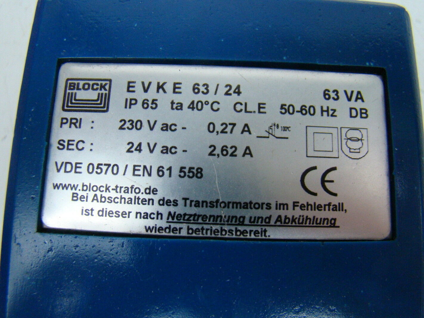 Block Transformer PRI:230V SEC:24v 63va VDE0570 | Joseph Fazzio ...