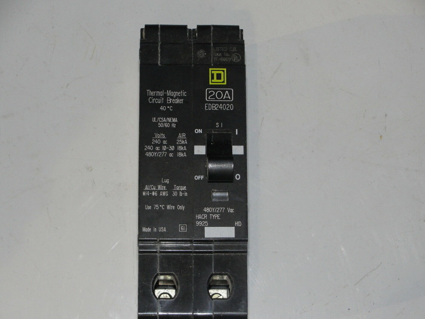 Square D - EDB24020 20A 480Y/277V 2 pole bolt on circuit breaker | Joseph Fazzio, Incorporated