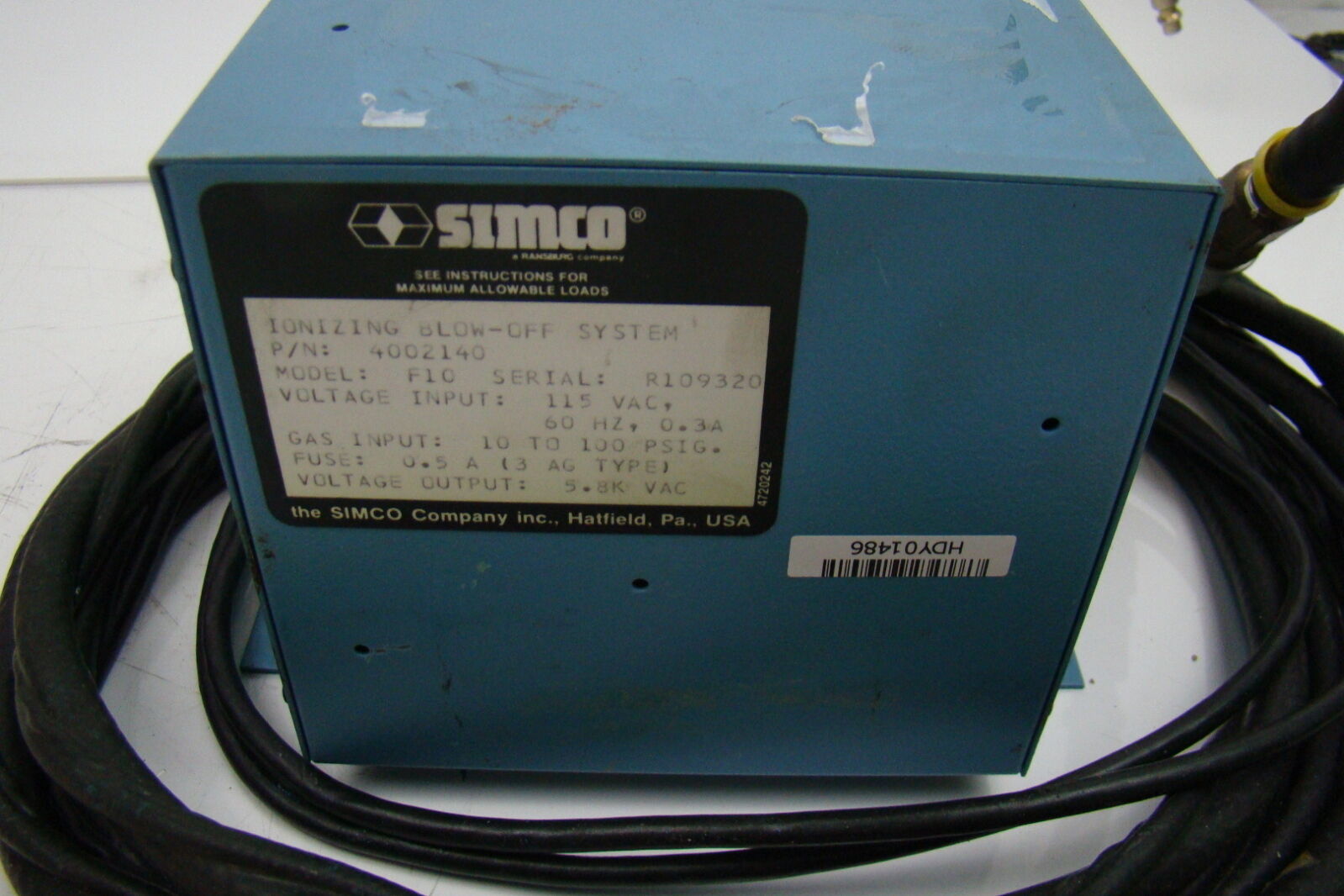Simco Co. Inc. Blow Off System Ionizing Blow-Off System 115 VAC 4002140 ...