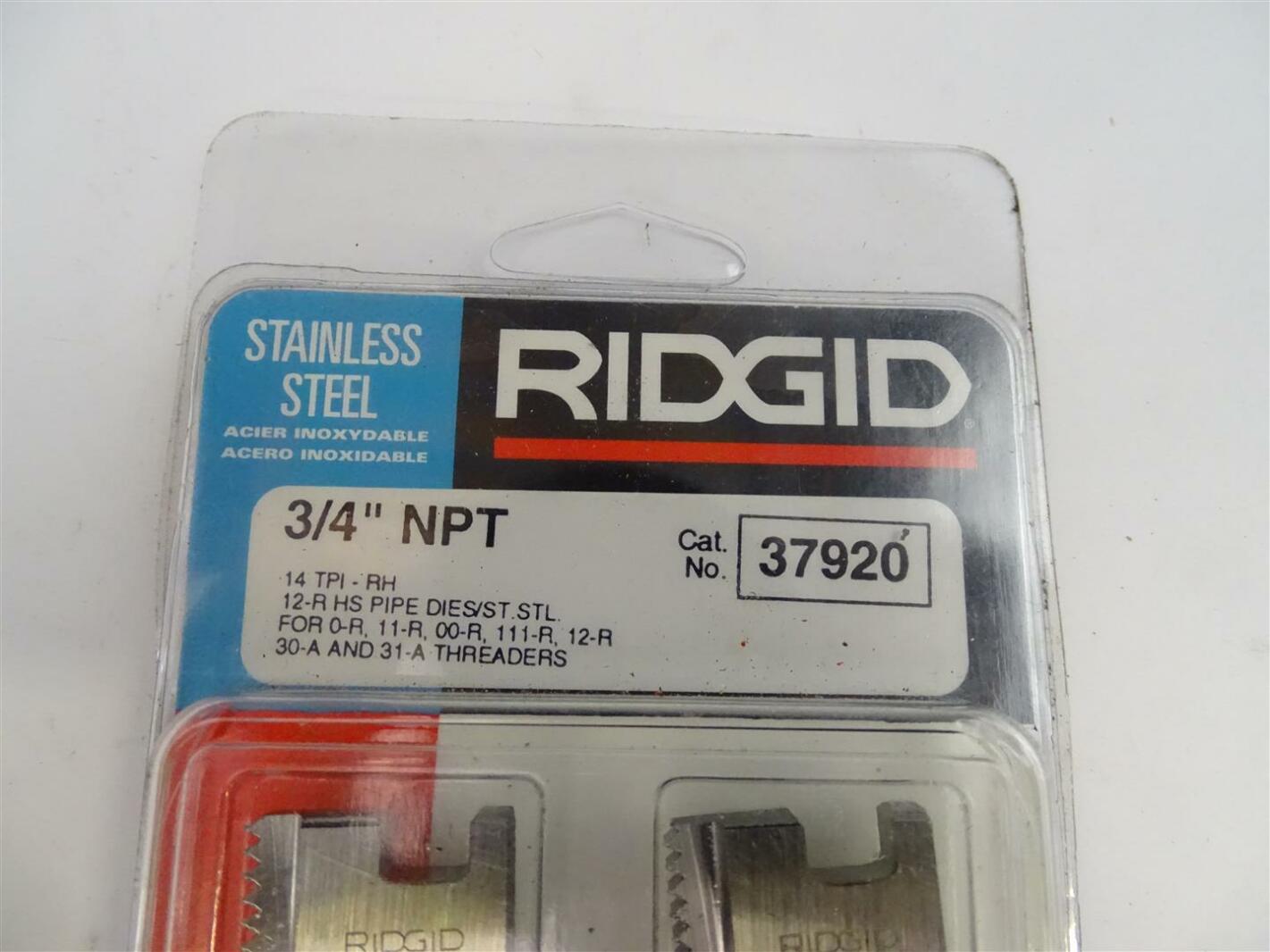 Ridgid Stainless Steel Pipe Threading Dies 3/4" NPT, 14 TPI RH , 37920 ...
