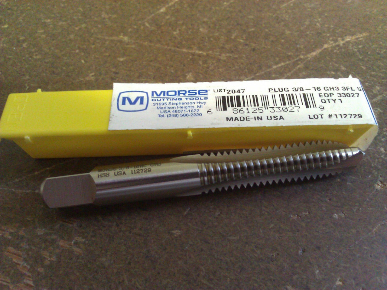 3/8" UNC 16 GH3 HIGH SPEED STEEL 3 FLUTE SPIRAL POINT PLUG TAP | North ...