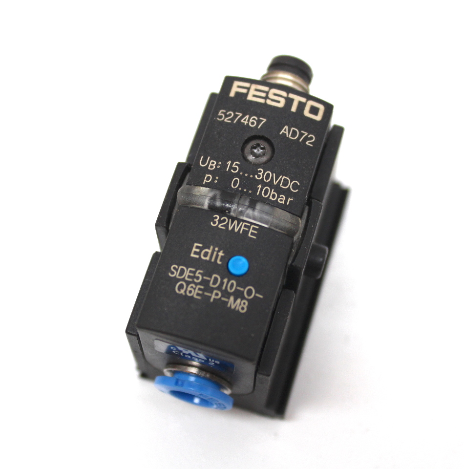 Festo SDE5-D10-0-Q6E-P-M8 Pressure Sensor 0-10Bar N.O. Contact 6mm ...